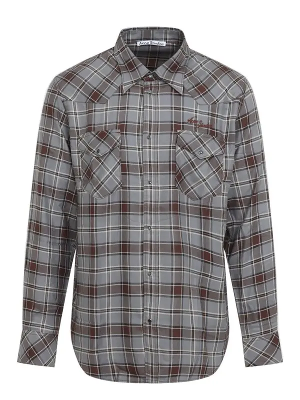 Acne Studios Plaid Western Snap Button Shirt - Grey
