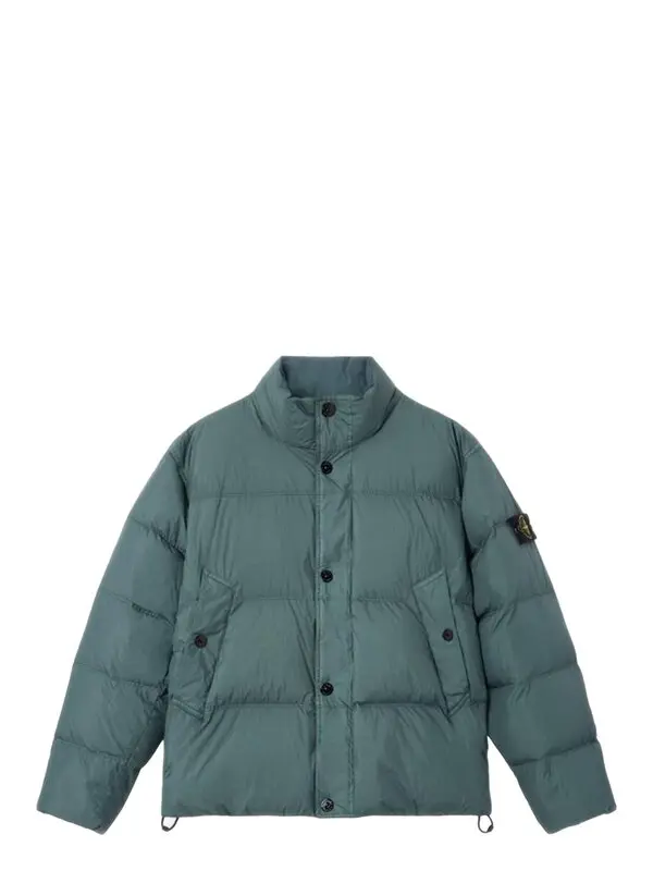 Stone Island Padded Stand-up Collar Utility Jacket With Elasticated Cuffs And Drawstring Hem - Verde