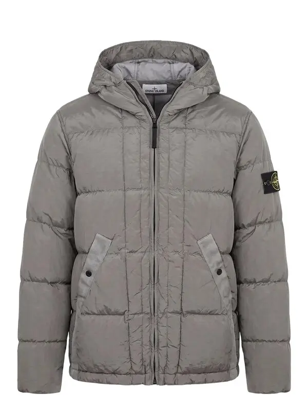 Stone Island Hooded Zip-up Down Jacket With Stone Badge - Verde