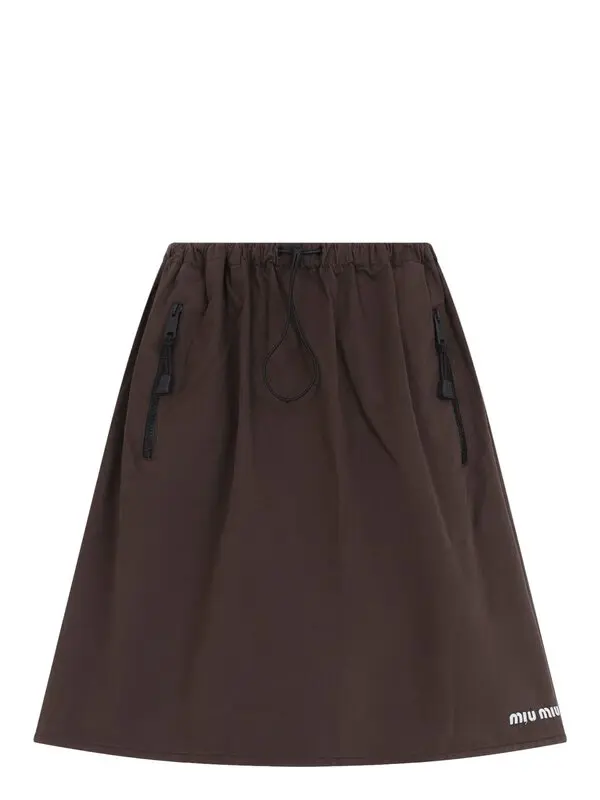 Miu Miu Cotton Drawstring Waist Skirt With Zip Pockets - Brown