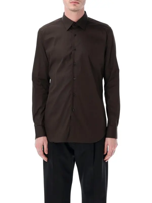 XACUS Tailor Fit Stretch Cotton Dress Shirt - Brown