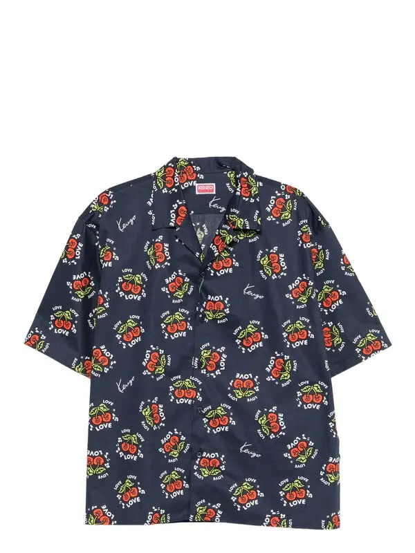 Kenzo Love Button-front Collar Shirt With Short Sleeves - Blu