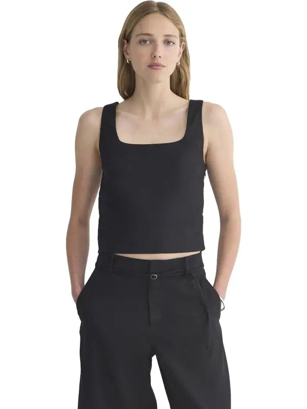 Everlane Square Tank Top, Stretch Linen Size - Black