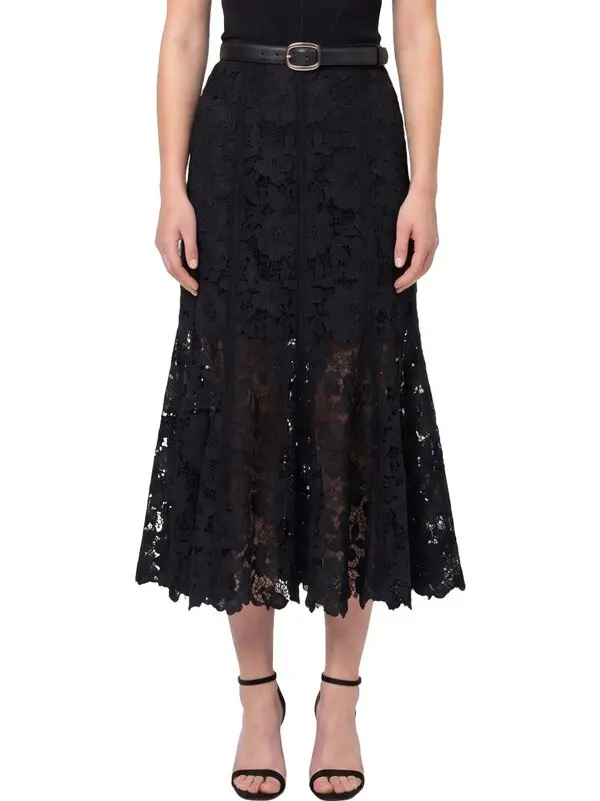 SELF-PORTRAIT Lace Midi Skirt - Black