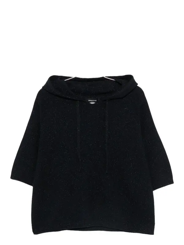 Fabiana Filippi Wool Blend Knit Hoodie With Drawstring - Blue