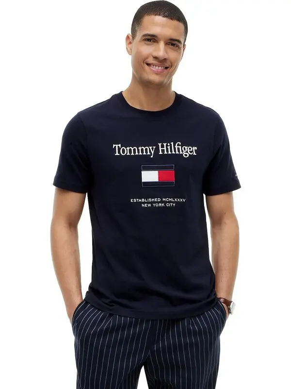 Tommy Hilfiger Embroidered Flag Logo T-shirt - Navy