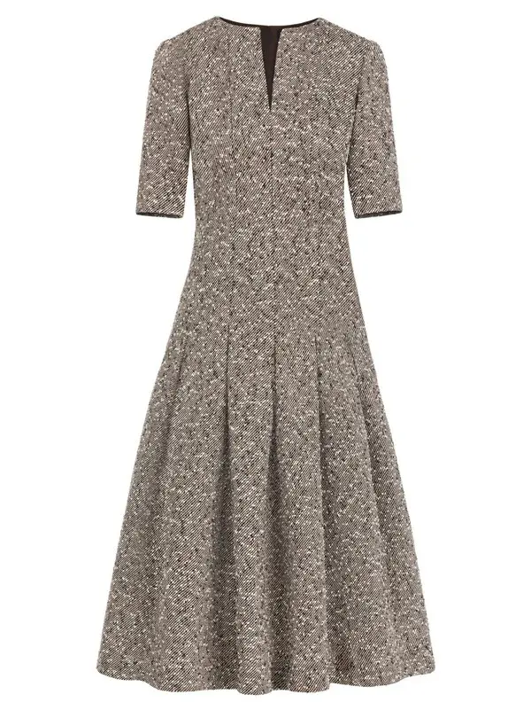 Oscar De La Renta Slub Wool Tweed Gauze Dress - Brown