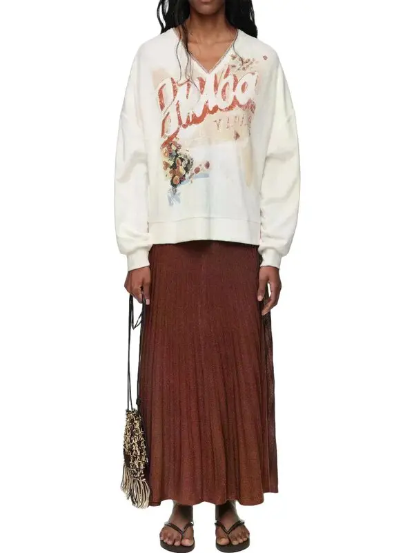 Bimba Y Lola Toweling V-neck Sweatshirt - Neutrals