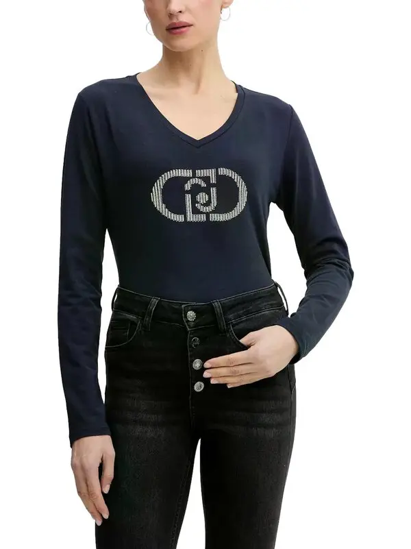 Liu Jo Embellished V-neck Long Sleeve Top - Blue