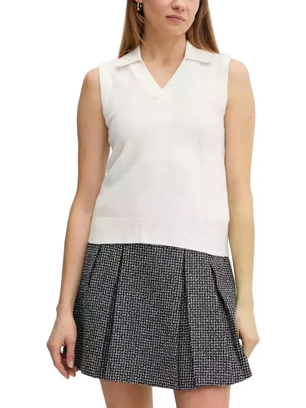 Dkny V-neck Knitted Vest With Ribbed Trims - Neutrals