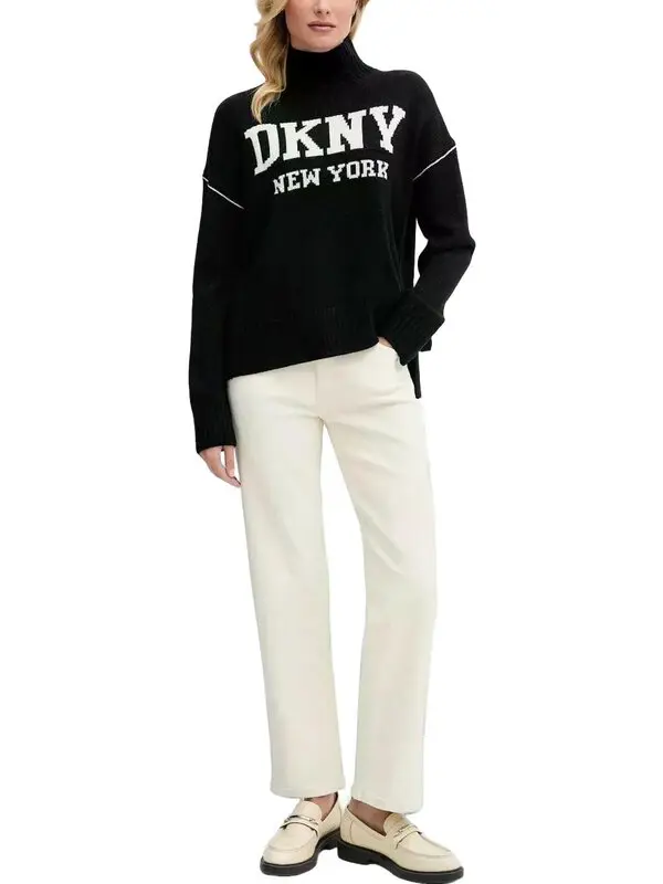 Dkny Roll Neck Sweater With Contrast Trim - Black