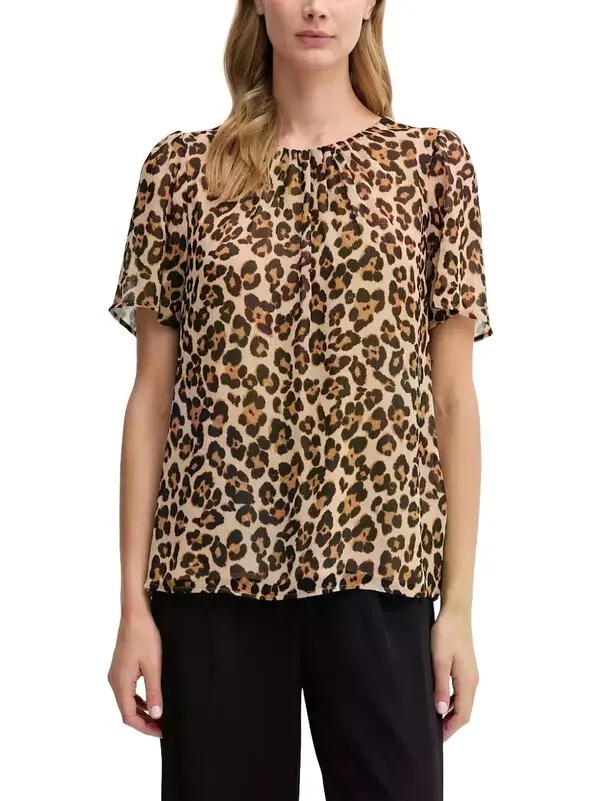 Dkny Leopard-print Short-sleeve Blouse - Neutrals