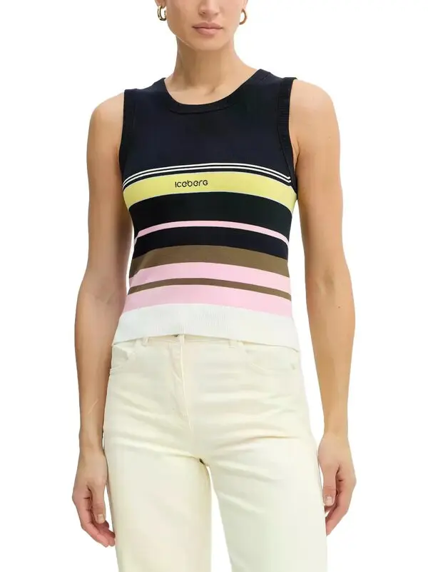 Iceberg Logo-embroidered Striped Tank Top - Black