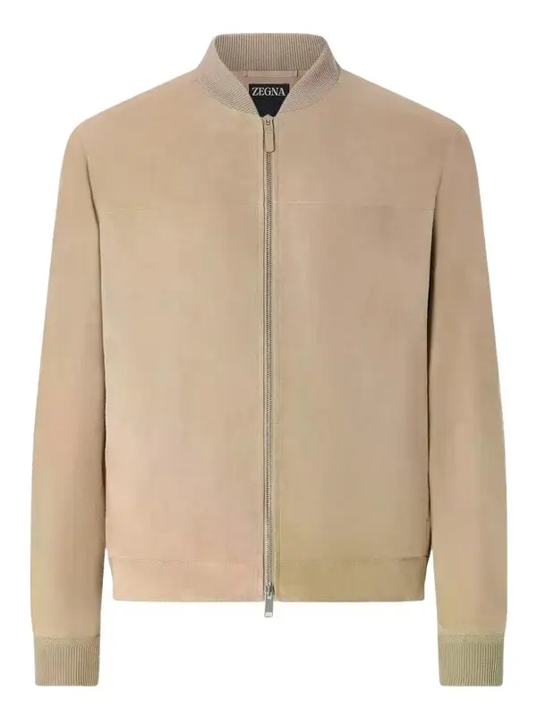 Zegna Suede Bomber Jacket - Neutrals