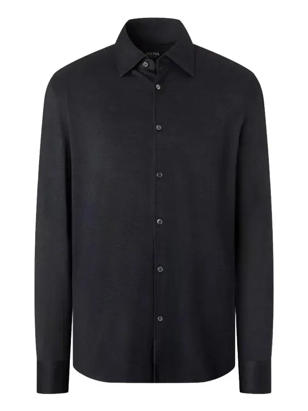 Zegna Navy Blue Cashmere And Silk Shirt - Grey