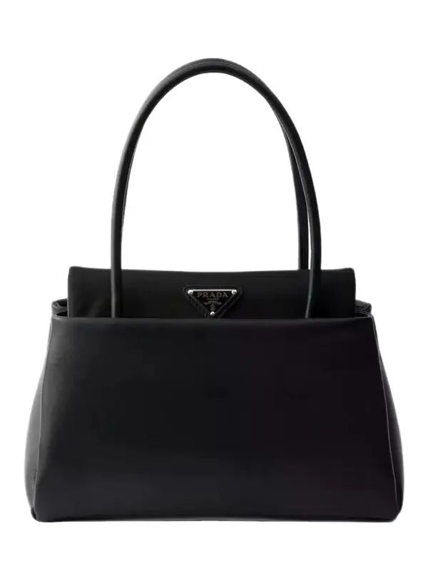 Prada Small Leather Bag With Re-nylon Flap - Black