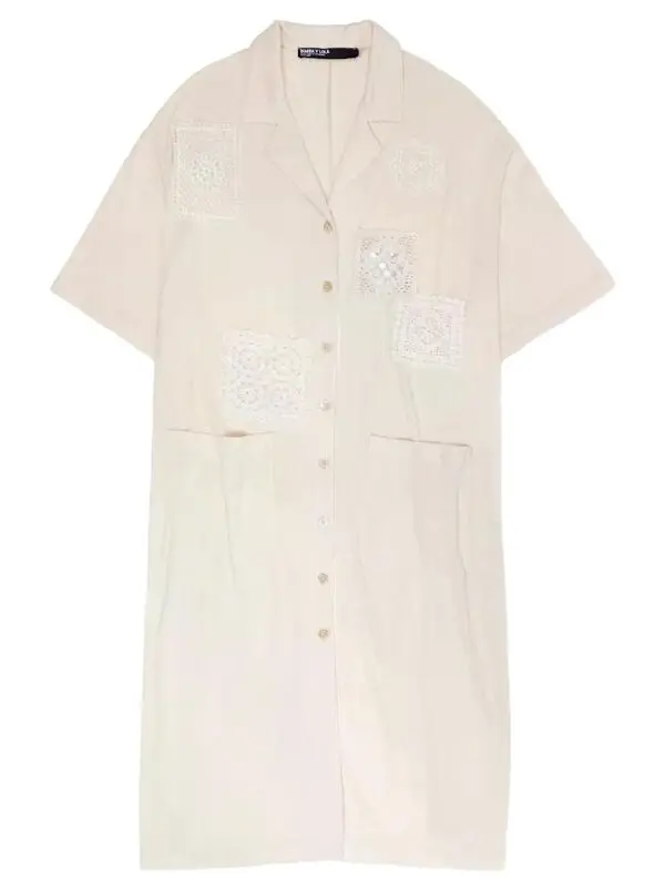 Bimba Y Lola Beige Shirt Dress With Crochet Details - Neutrals