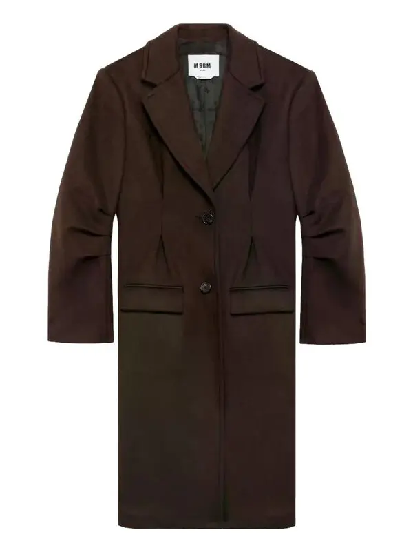 MSGM Pleated-sleeve Notched-lapels Coat - Brown