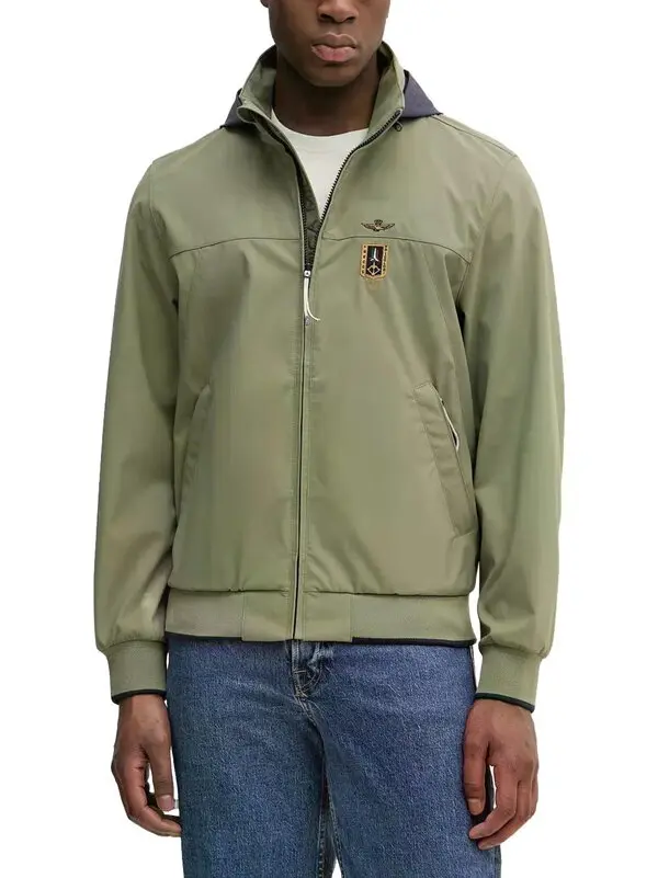 AERONAUTICA MILITARE Zip-up Hooded Jacket With Logo Patch - Green