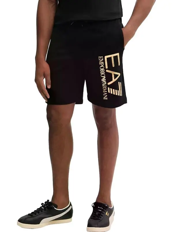 EA7 Logo Print Drawstring Shorts - Black