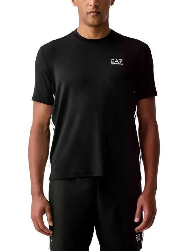 EA7 Logo Print T-shirt With Side Stripes - Black