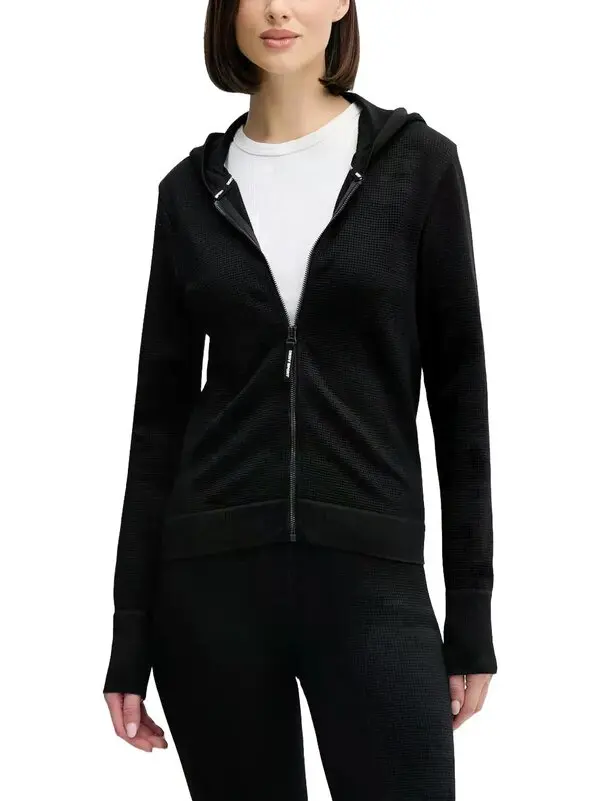 Dkny Zip-up Hoodie With Ribbed Hem - Black