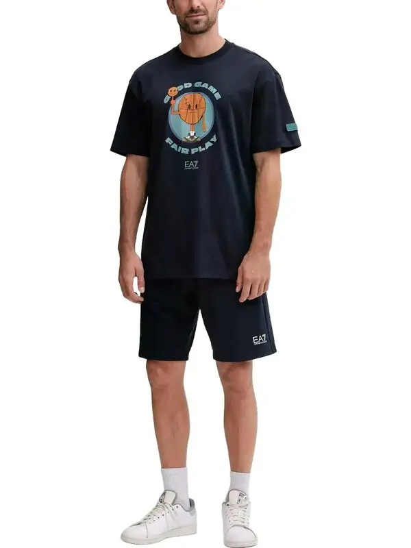 EA7 Graphic-print Cotton T-shirt - Blue