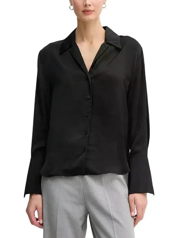 Dkny Buttoned Shirt With Notched Cuffs And Curved Hem - Black