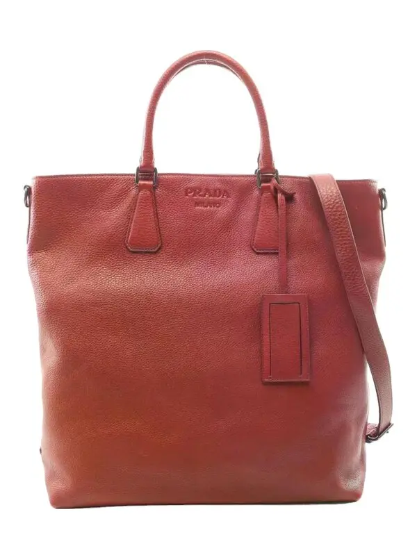 Prada Grained Leather Tote Bag - Red