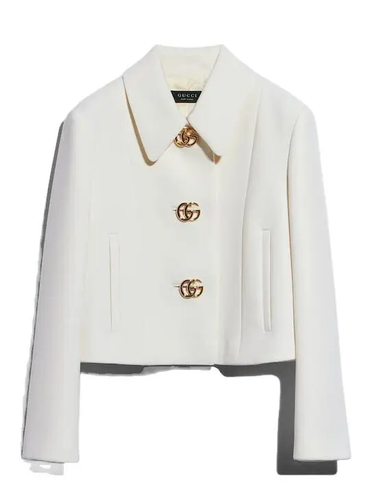 Gucci Crêpe Wool Jacket With Double G Button - White
