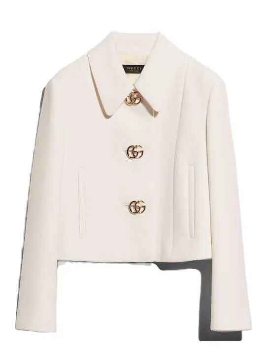 Gucci Crêpe Wool Jacket With Double G Button - White