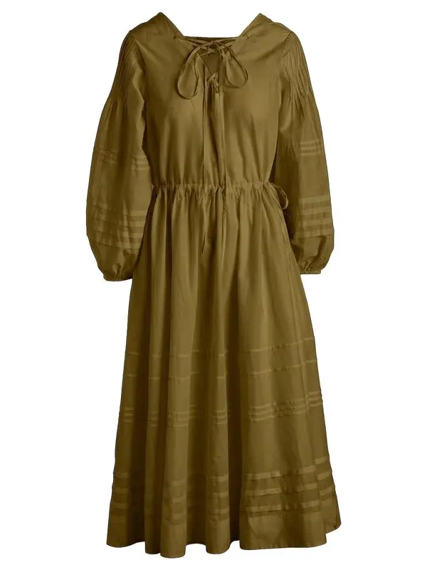 Merlette Leonora Cotton Voile Tea-length Dress With Balloon Sleeves - Olive