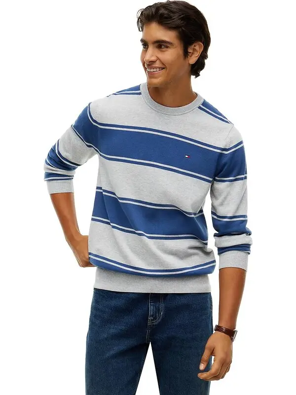 Tommy Hilfiger Rugby Stripe Crewneck Sweater - Grey Blue