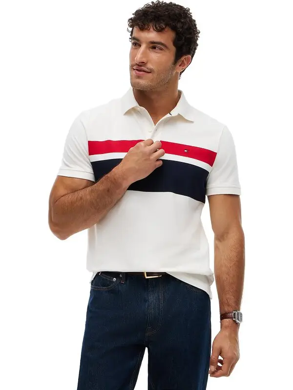 Tommy Hilfiger Regular Fit Block Stripe Polo - Ivory Silk