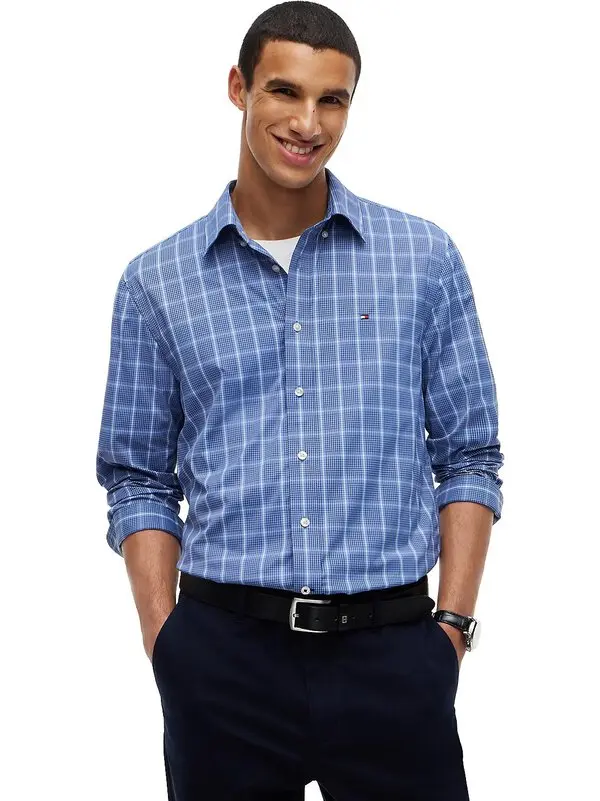 Tommy Hilfiger Regular Fit Th Performance Windowpane Shirt - Clearwater