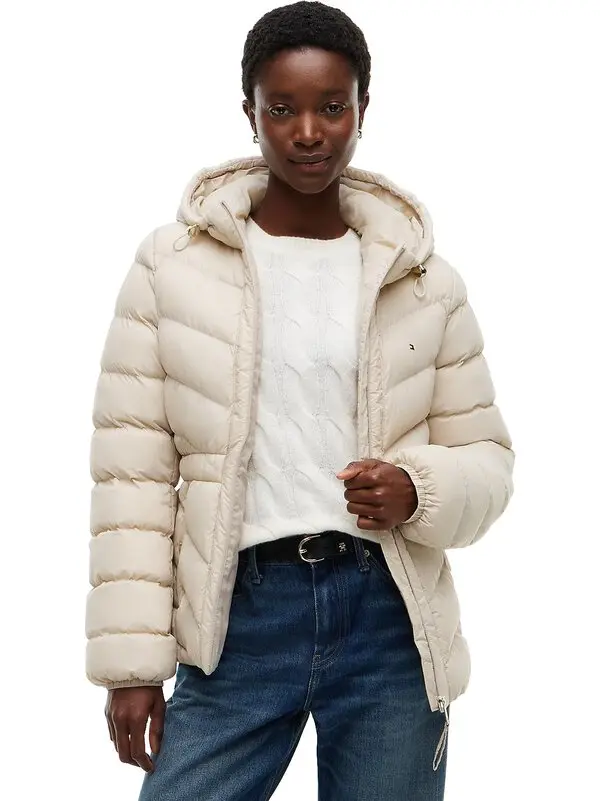 Tommy Hilfiger Quilted Hooded Jacket With Drawstring Waist - Classic Beige