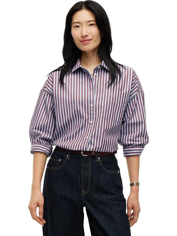 Tommy Hilfiger Oversized Striped Poplin Shirt - Burgundy