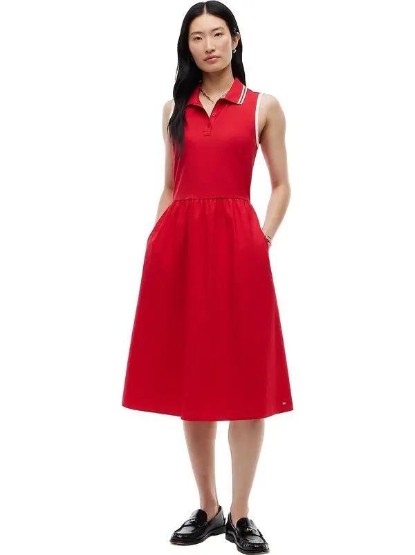 Tommy Hilfiger Mixed-media Sleeveless Polo Midi Dress - Red