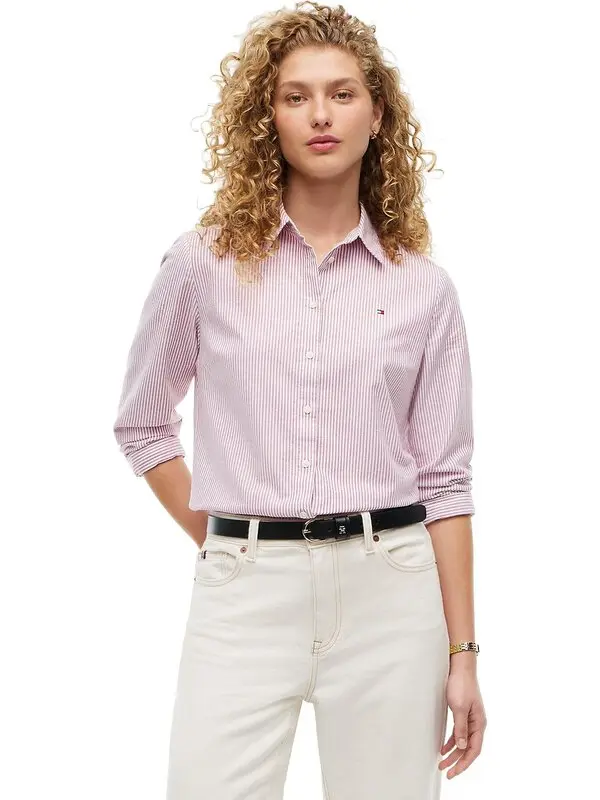Tommy Hilfiger Regular Fit Striped Stretch Oxford Shirt - Ruby Rhubarb