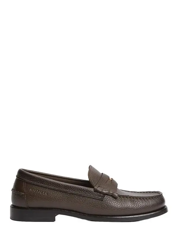 Tommy Hilfiger Pebble Grain Leather Penny Loafers - Cocoa