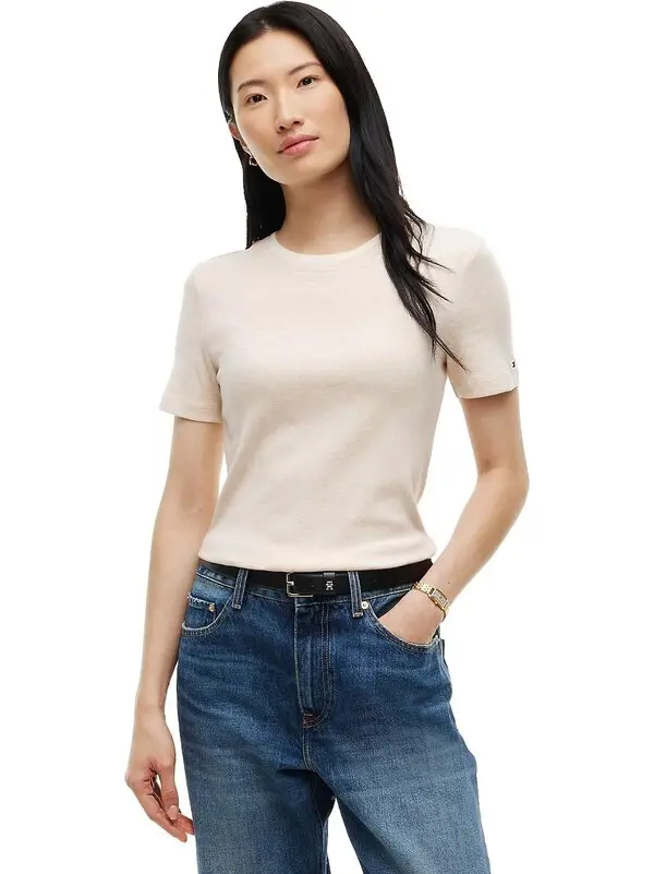 Tommy Hilfiger Ribbed Contrast-collar T-shirt - Beige