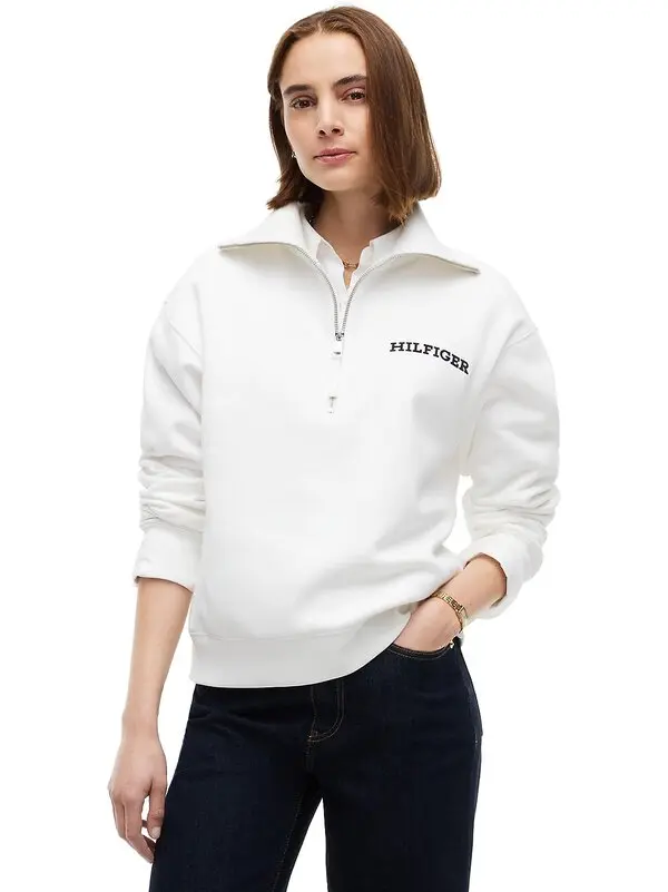 Tommy Hilfiger Flocked Monotype Quarter-zip Sweatshirt - Ecru