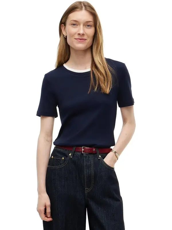 Tommy Hilfiger Ribbed Contrast-collar T-shirt - Navy Blue