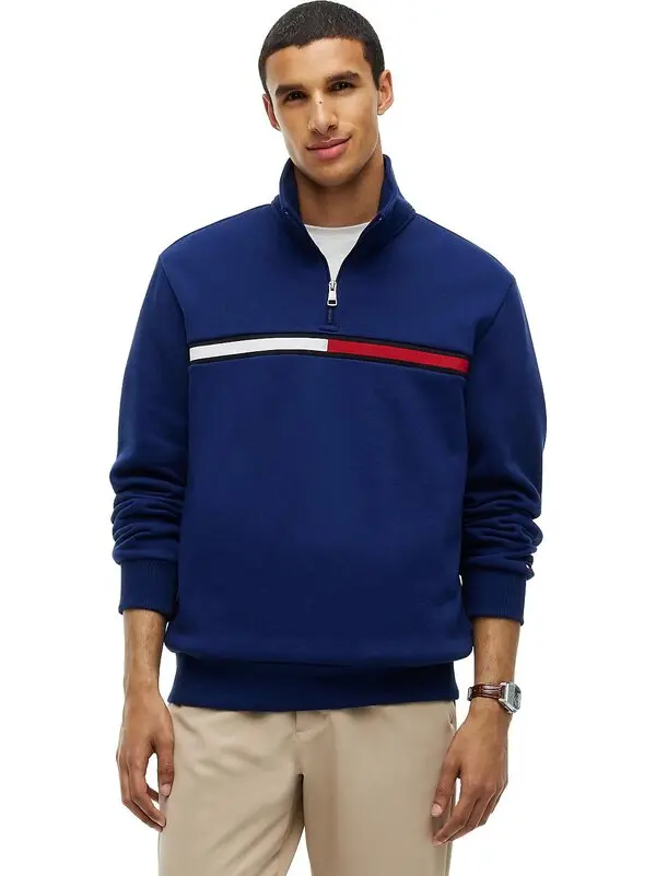 Tommy Hilfiger Flag Stripe Logo Quarter-zip Sweatshirt - Preppy Navy