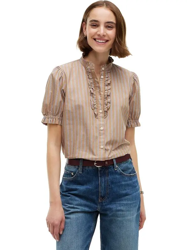 Tommy Hilfiger Striped Poplin Shirt With Ruffle Trim - Hickory