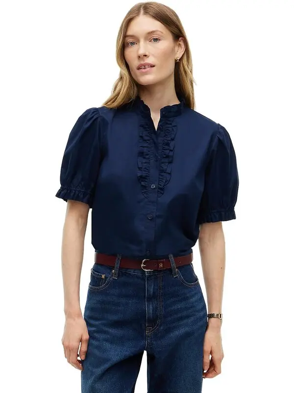 Tommy Hilfiger Ruffle Trim Puff Sleeve Shirt - Carbon Navy