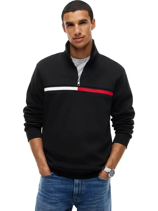 Tommy Hilfiger Flag Stripe Logo Quarter-zip Sweatshirt - Black