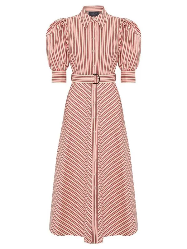 EXQUISE Orange / Red Elaina Shirt Collar Midi Dress Red - Orange/red