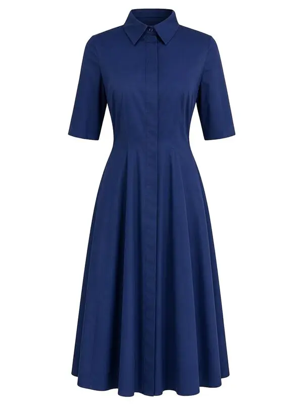 EXQUISE Darcel Short Sleeve Buttoned Midi Dress Navy - Blue