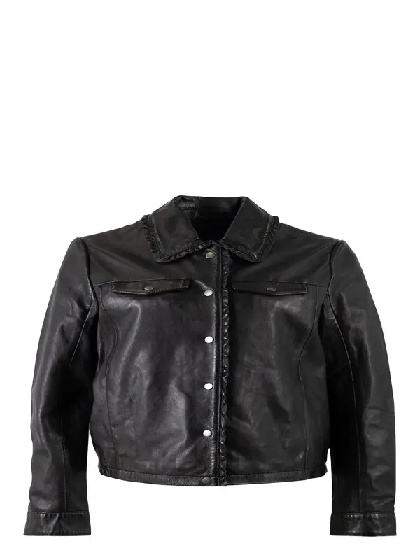 Mauritius Limma Leather Shacket With Frill Collar - Black